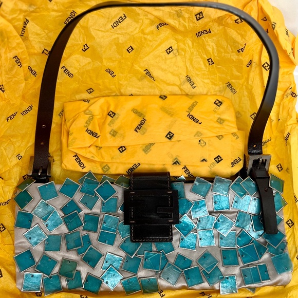Fendi | Bags | Fendi Bag Of Gray Satin And Turquoise Tiles | Poshmark